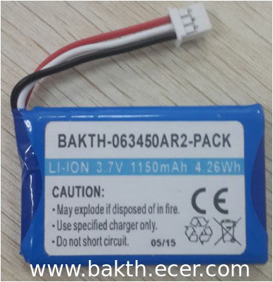 Li-ion Rechargeable battery BAKTH-063450AR2-PACK with 3.7V 1150MAH 7*36*53mm Max