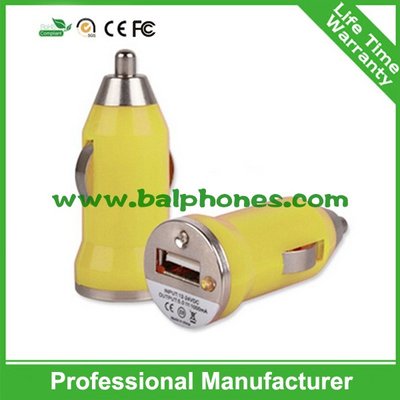 Colorful Bullet Single USB Mini Car Charger For Smart Phone