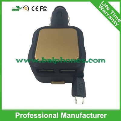 V4.8A 2 USB free logo printing car charger with retractable cable