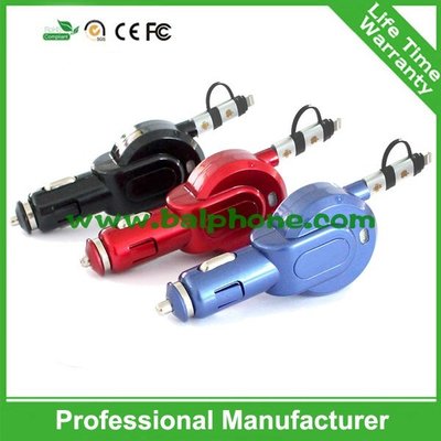 2 in 1 retractable car charger for smartphone