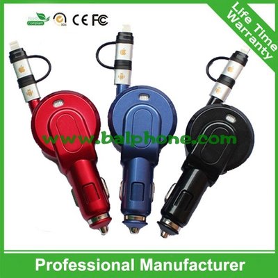 2 in 1 retractable car charger for smartphone