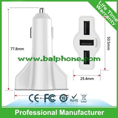 Original design 3usb port car charger for for mobile phone tablet with CE ROHS FCC
