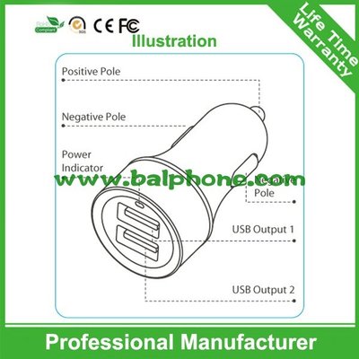 Mini and Stylish USB Car Charger 2.1A for Truck and Car 12-24V Up to 12 Color Combination