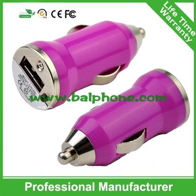 Colorful Bullet Single USB Mini Car Charger For Smart Phone