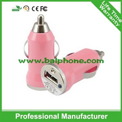 Colorful Bullet Single USB Mini Car Charger For Smart Phone