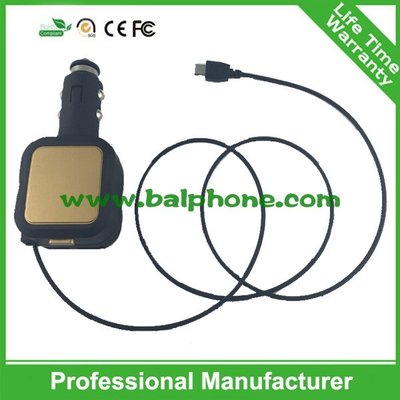 V4.8A 2 USB free logo printing car charger with retractable cable