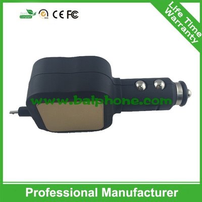V4.8A 2 USB free logo printing car charger with retractable cable
