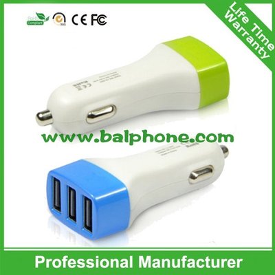 Wholesale 3 USB Port DC 5V 1A-2.1A Auto Mobile Phone Car Charger for iPhone iPad Tablet PC