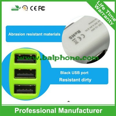 Wholesale 3 USB Port DC 5V 1A-2.1A Auto Mobile Phone Car Charger for iPhone iPad Tablet PC