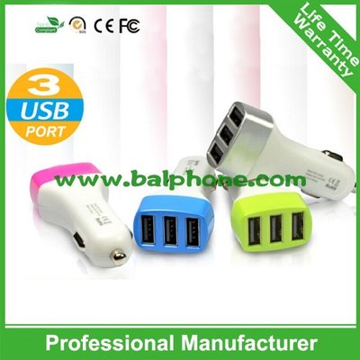 Wholesale 3 USB Port DC 5V 1A-2.1A Auto Mobile Phone Car Charger for iPhone iPad Tablet PC