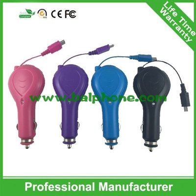 High Performance Mobile Phones Micro USB Retractable Cable Car Charger with USB Output,USB
