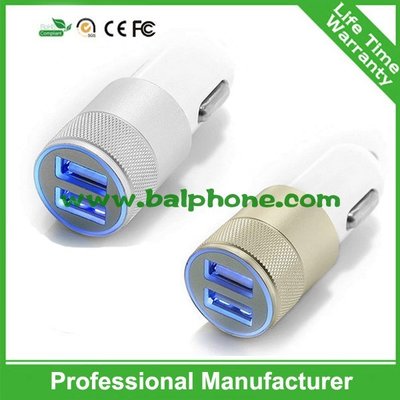 LED light 2 USB car charger 5V 2.1A multiple colors available