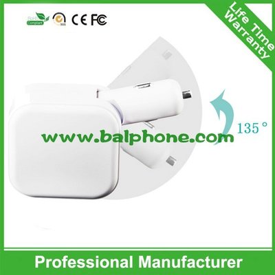 hot sale portable foldable EU/US 2 in 1 travel and car charger for iphone/ipad/samsung/bla