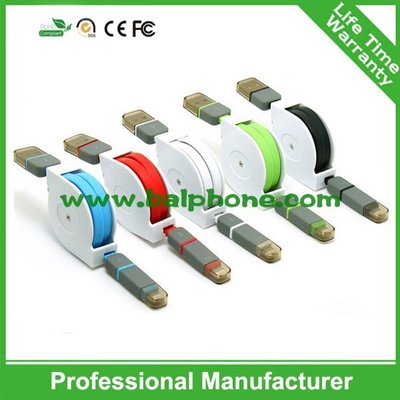 Wholesale custom colorful 2 in 1 retractable 5pin micro usb cable