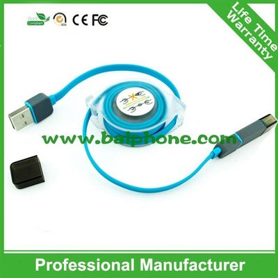 Wholesale custom colorful 2 in 1 retractable 5pin micro usb cable