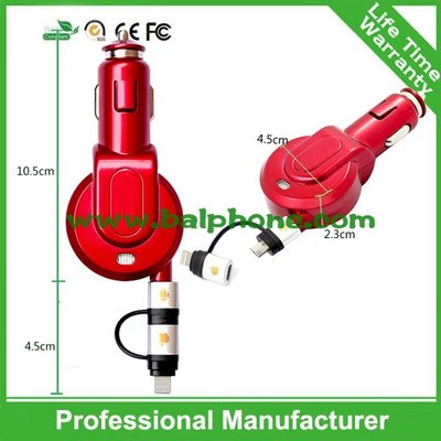 2 in 1 retractable car charger for smartphone