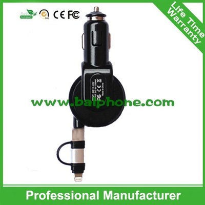 2 in 1 retractable car charger for smartphone