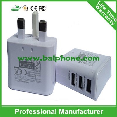 2015 latest 5V 2A UK plug travel charger 3 port usb wall charger