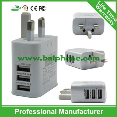 2015 latest 5V 2A UK plug travel charger 3 port usb wall charger