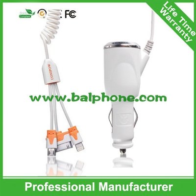 car charger with retractable cable for Andriod/V8/apple