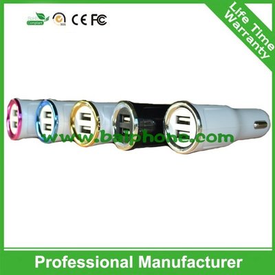 Dual USB car charger with marquee light on logo for smartphone with 2.1A