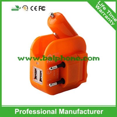 Manufacturer direct promotion portable 2 in 1 travel and car charger interchangeable plug