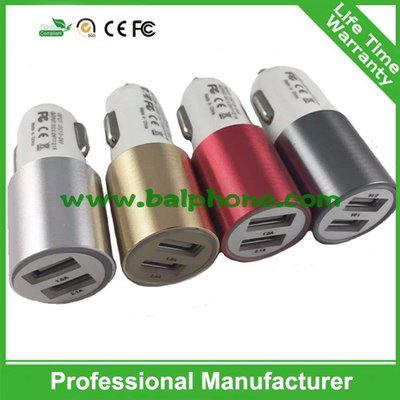 aluminium alloy 2 USB car charger 5V 2.1A multiple colors available