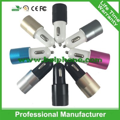 aluminium alloy 2 USB car charger 5V 2.1A multiple colors available