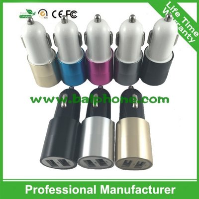 aluminium alloy 2 USB car charger 5V 2.1A multiple colors available