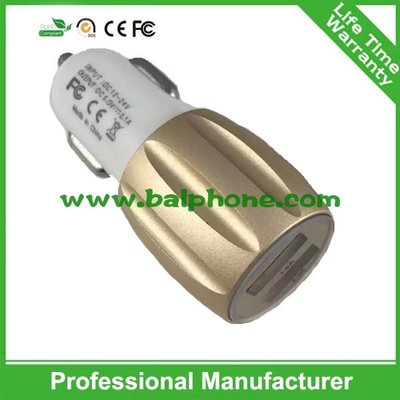 2015 Bestsale Aluminum alloy shell car charger portable 2.1A two port usb car charger