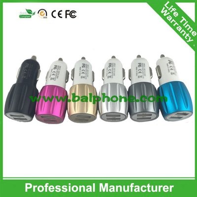 2015 Bestsale Aluminum alloy shell car charger portable 2.1A two port usb car charger
