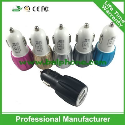 2015 Bestsale Aluminum alloy shell car charger portable 2.1A two port usb car charger
