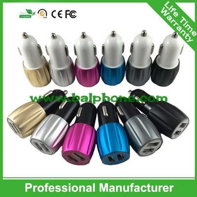 2015 Bestsale Aluminum alloy shell car charger portable 2.1A two port usb car charger