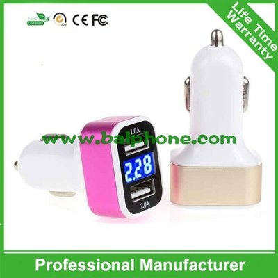 Newest 2 ports best in car usb charger with LED screen display
