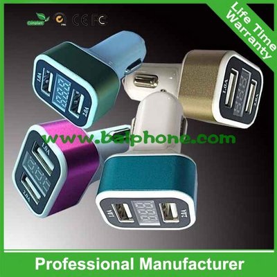 Newest 2 ports best in car usb charger with LED screen display