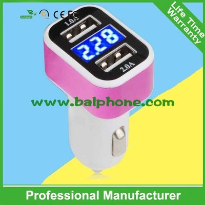 Newest 2 ports best in car usb charger with LED screen display
