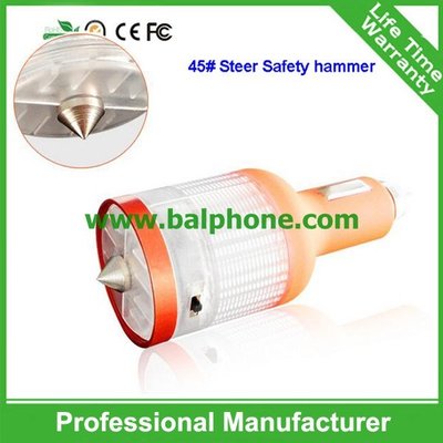 2.1A New  4 in 1 Car charger Colourful USB charging with safety hammer LED light caution light