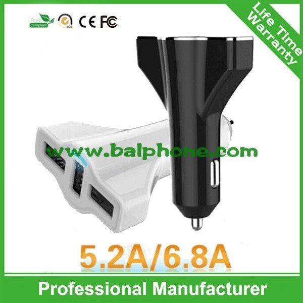 Original design 3usb port car charger for for mobile phone tablet with CE ROHS FCC