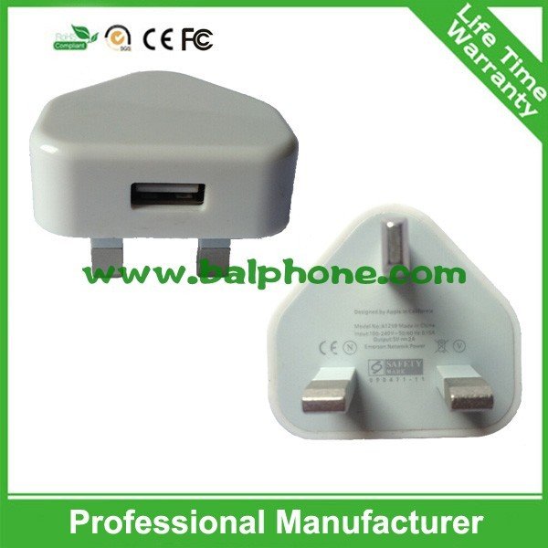 Wholesale UK plug 1 port single USB travel wall charger for cell phone