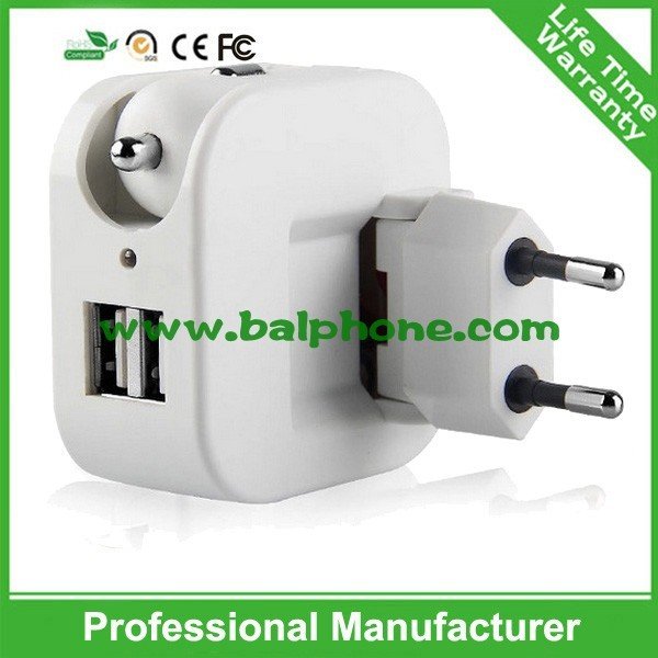 hot sale portable foldable EU/US 2 in 1 travel and car charger for iphone/ipad/samsung/bla