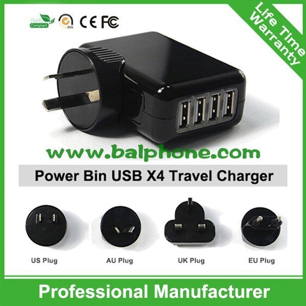 UK,EU,US,AU Plug 4 port mobile phone charger 4 Port USB Travel charger