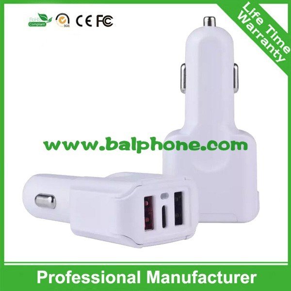 Fireproof Private new mould car charger type-C Quick car charger 2 USB 3 usb car charger