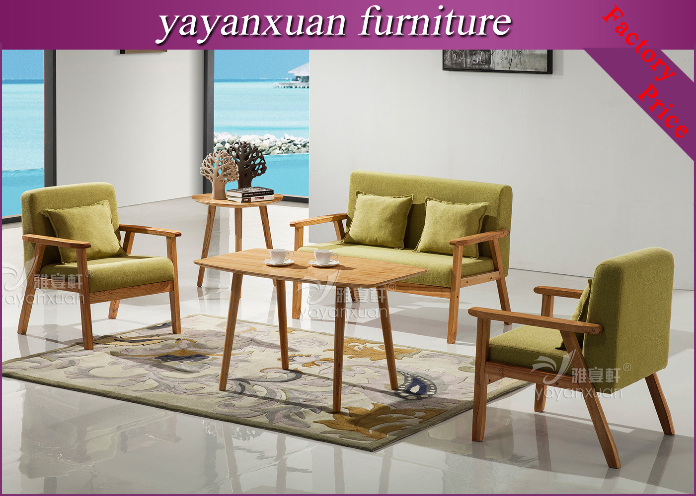 Table And Chairs With Green Fabric In Chinese Manufacturer For Supply (YW-2130)