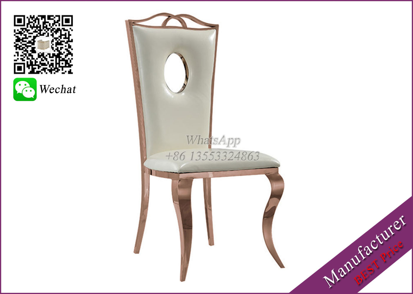 Design strong wood-like metal banquet chair in restaurant