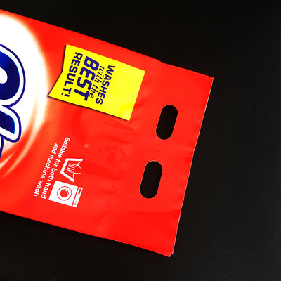 6 colors Printing plastic bag with handle 100 mic PA/PE washing powder packaging bag supplier
