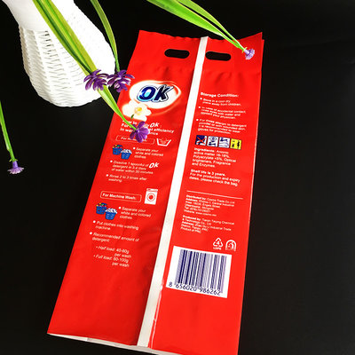 6 colors Printing plastic bag with handle 100 mic PA/PE washing powder packaging bag supplier