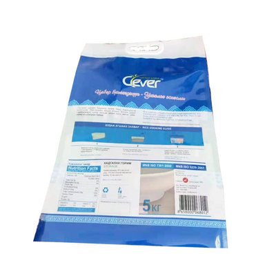 5 kilogram rice packaging bag PA/PE tote plastic bag 120mic portable bag supplier