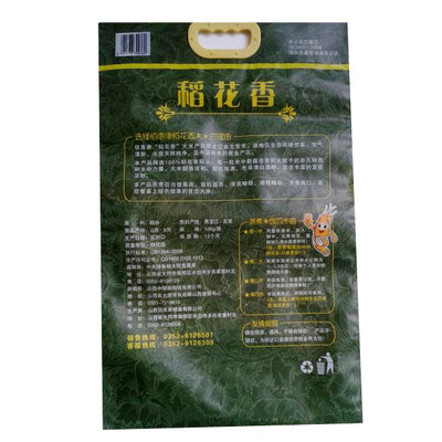 PA/PE printing plastic bag high barrier bag with handle 10kg rice packing bag supplier