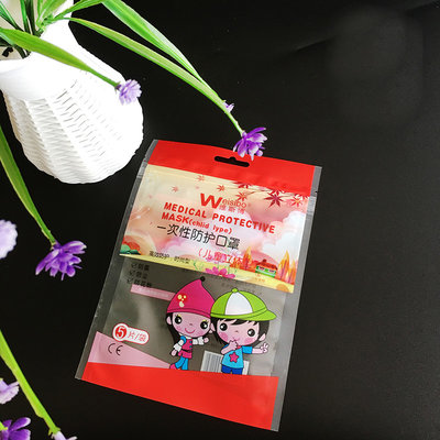 100mic printing zipper bag PET/CPP dust-proof bag with hanging hole medical protective mask bag supplier