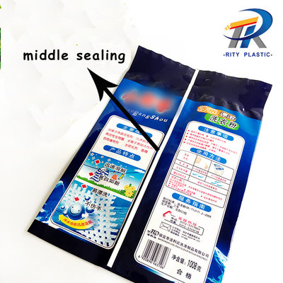 Washing powder bag with portable handle PA/PE white film colors middle sealing bag supplier